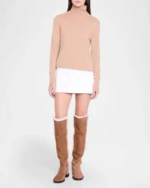 STUART WEITZMAN 5050 Cozy Gisele Shearling-trim Suede Tall Boots - Tstd Almnd