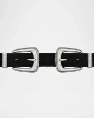 Veronica Beard Arch Double-buckle Suede Waist Belt - Black