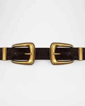 Veronica Beard Arch Double-buckle Suede Waist Belt - Espresso