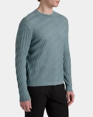 Emporio Armani Apos;s Wool Tonal Jacquard Crewneck Sweater - Teal