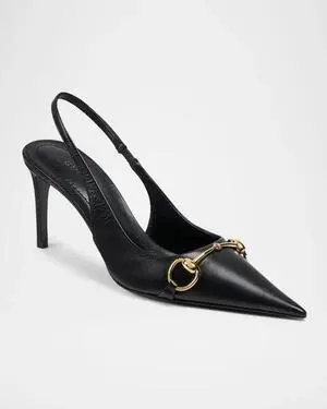 Gucci Primavera Donna 80mm Leather Slingback Pumps - Black