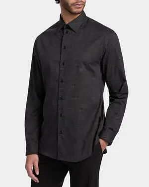 Emporio Armani Apos;s Cotton Micro-pattern Sport Shirt - Black