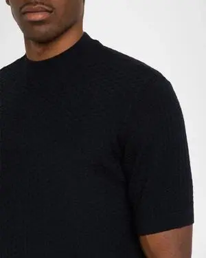 Emporio Armani Apos;s Wool Honeycomb Jacquard Short-sleeve Sweater - Navy