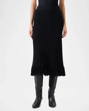 Akris Chunky Cotton Mesh Knit Fringed Midi Tube Skirt - Black