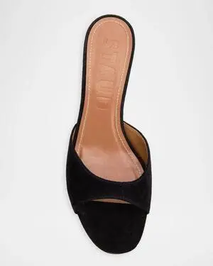 Staud 55mm Brigitte Suede Kitten-heel Mules - Black