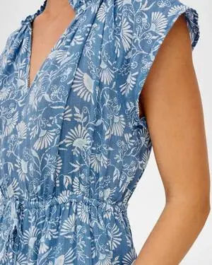 Rails Juni V-neck Linen Midi Dress - Blue Cassi