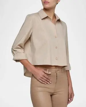 L & APOS;AGENCE Cosette Cropped Button-front Shirt - Macadamia/