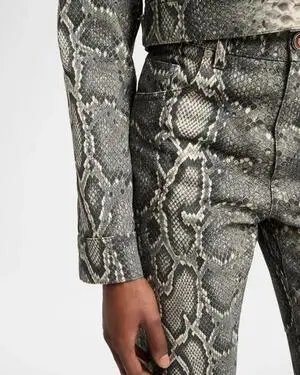 Gabriela Hearst Bronte Snakeskin-print Crop Denim Jacket
