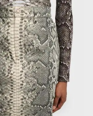 Gabriela Hearst Adalaide Snakeskin-print Denim Midi Skirt - Greyscale