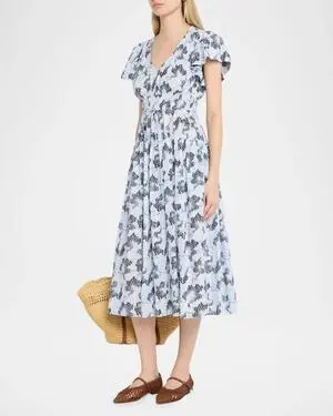Ulla Johnson Lyria Printed Cotton Midi Dress - Ciel