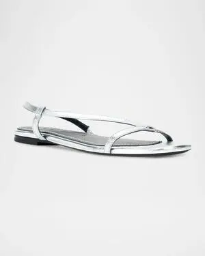 Staud Louden Metallic Leather Sandals - Silver
