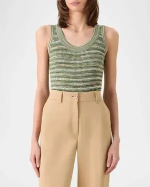 Akris Scoop-neck Space Dye Merino Wool Rib Tank Top - Green Multi
