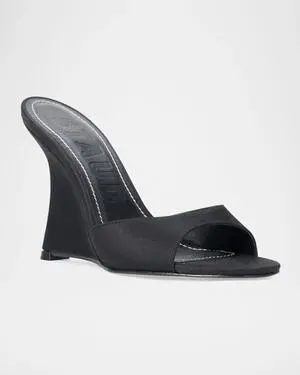 Staud 100mm Brigitte Satin Wedge Mules - Black