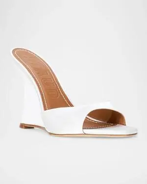 Staud 100mm Brigitte Satin Wedge Mules - Ivory