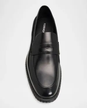 FERRAGAMO Apos;s Leather Rubber-sole Penny Loafers - Black