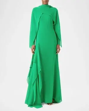 Akris Long Asymmetric Capelet Dress