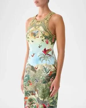 Camilla Printed Stretch Jersey Tank Maxi Dress