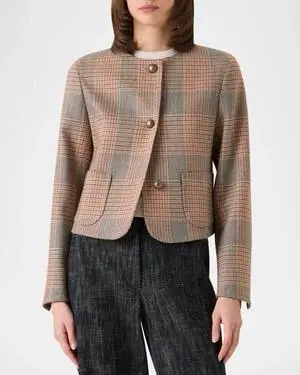 Akris Glen Plaid Wool Jacket - Beige