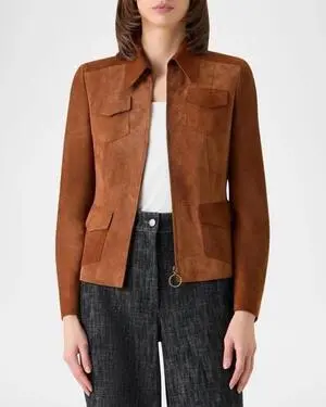 Akris Suede Slim Zip Jacket - Hazel