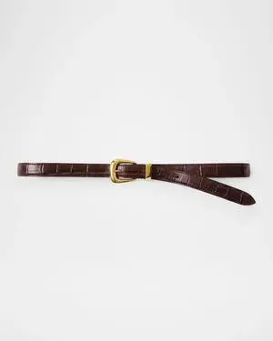 Veronica Beard Arch Slim Croc-embossed Leather Belt - Chestnut