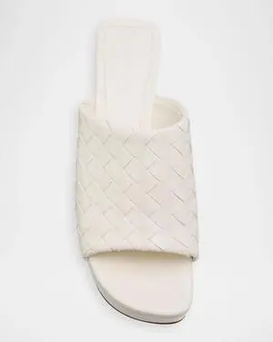 Bottega Veneta 70mm Rosita Intrecciato Leather Wedge Mules - Alabaster