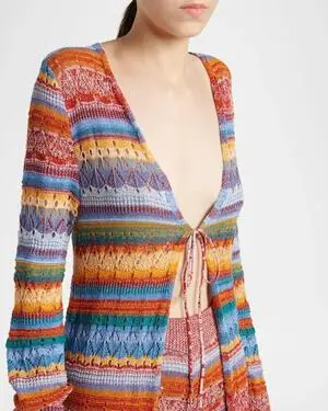 Etro Striped Open-knit Long Cardigan