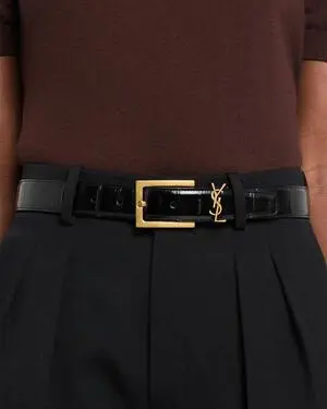 Saint Laurent Cassandre Belt In Eel Leather - Black