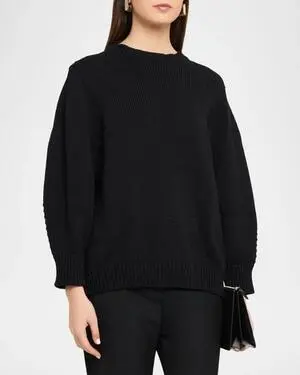 TOTEME Oversized Cotton-knit Crewneck Sweater - Black