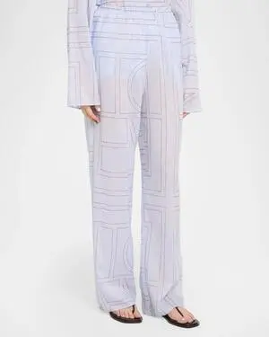 TOTEME Monogram Cotton-blend Straight-leg Pajama Pants - Sky