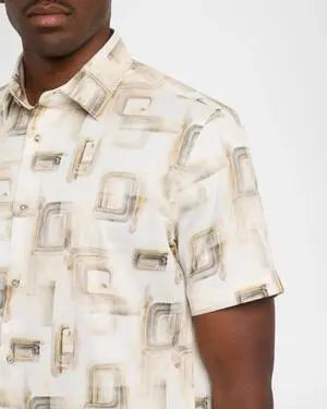 Bugatchi Apos;s Orson Watercolor Abstract Short-sleeve Shirt - Desert