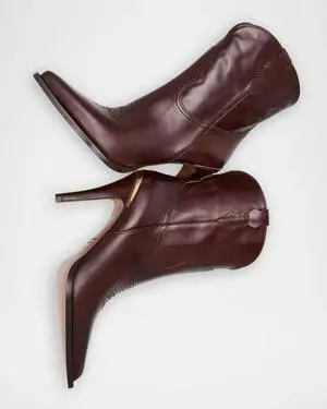 Partlow Katie Leather Western Stiletto Booties - Moro