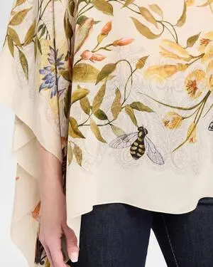 Etro Floral-print Silk Poncho Top Multicolor