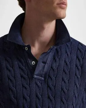 Polo Ralph Lauren Apos;s Relaxed Fit Cable-knit Cotton Polo Sweater - Dark Cobal