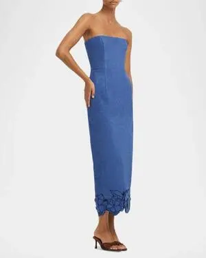LEO LIN Rayna Strapless Vegan Suede Midi Dress