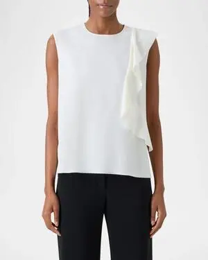 Akris Ruffle Lasercut Crepe Sleeveless Blouse