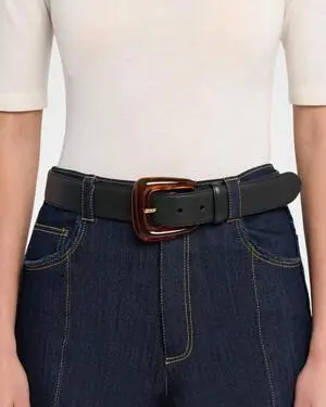 Veronica Beard Arch Resin-buckle Leather Belt - Black