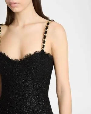 Balmain Metallic Tweed Chain Strap Mini Dress