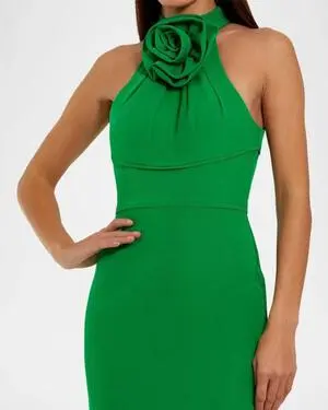 Mac Duggal Rosette Halter-neck Trumpet Gown - Spring Gre