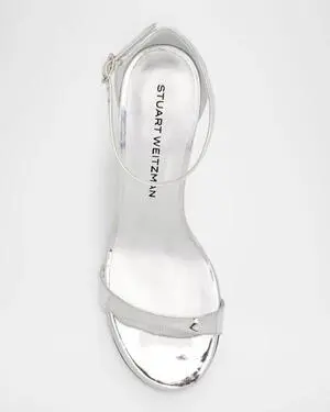 STUART WEITZMAN 75mm Nudist Ii Metallic Leather Ankle-strap Sandals