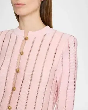 Balmain Buttoned Flechage Openwork Cardigan - Pink