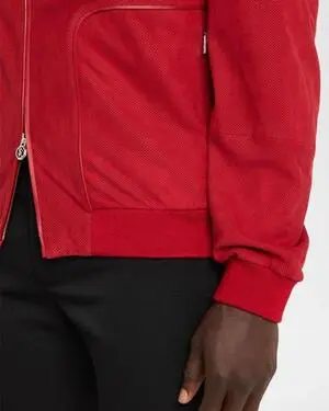 Stefano Ricci Apos;s Perforated Suede Zip-pocket Blouson - Red