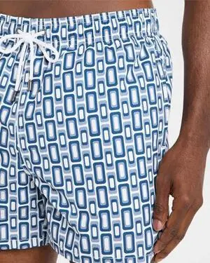 Bugatchi Apos;s Cruz Short-length Geometric Swim Trunks - Navy