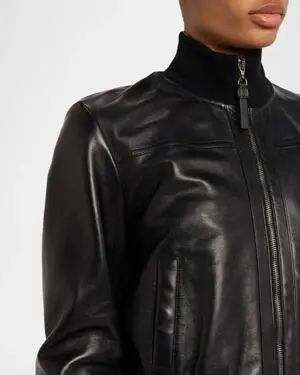 Brunello Cucinelli Turtleneck Leather Bomber Jacket