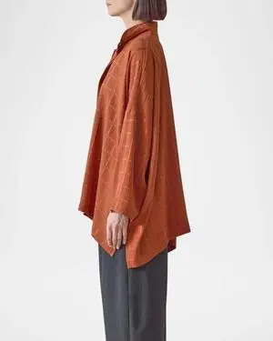 Eskandar Jacquard Silk Satin Shirt - Rust