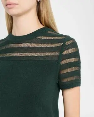 Rag & Bone Britt Lattice-knit Short-sleeve Sweater - Forest