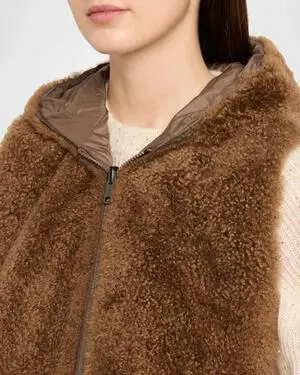 Brunello Cucinelli Reversible Teddy Cashmere Goat Shearling Hooded Vest - C9805