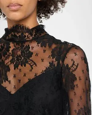 Dolce & Gabbana Mock-neck Sheer Lace Long-sleeve Mini Dress