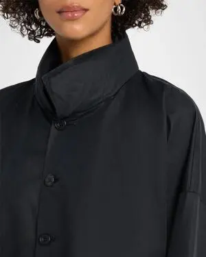 Eskandar Smaller Front Larger Back High Neck Raincoat With Button Away Hood Long Plus Length - Black