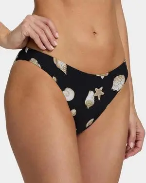 MILLY Margot Seashell Print Bikini Bottom Black/whit