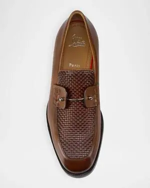 CHRISTIAN LOUBOUTIN Apos;s Chambelimoc Woven Leather Boat Shoes - Brown